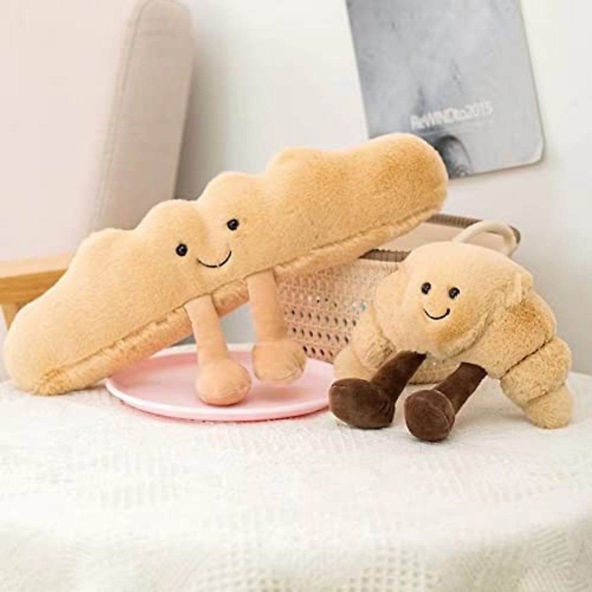 EPRHAY Toast Bread Plush Toy, Croissant Plush Cute Smile, Food Plush Pillow, Cute Plush Stuffed Toy, Funny Soft Plush Toy for Gifts