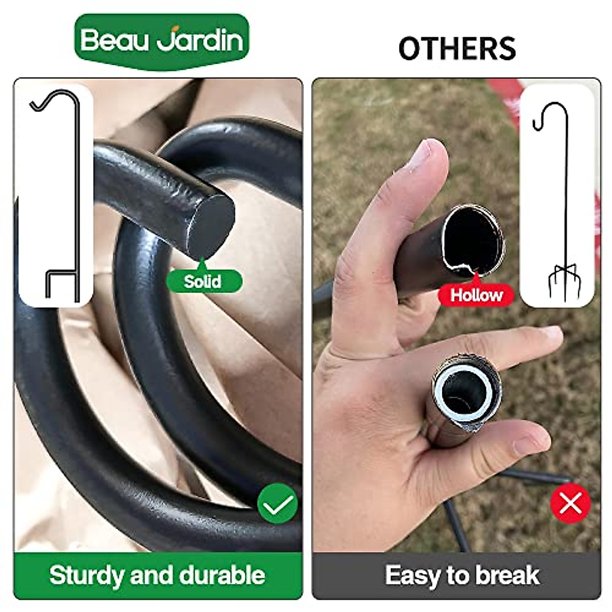 BEAU JARDIN 4 Pack Shepherd Hook 37 inch 2/5 inch Thick Premium Heavy Duty Rust Resistant Shepards Garden Outdoor Hanging Plants Hanger Light Lanterns Mason Jar Wind Chimes Wedding Black BG17401