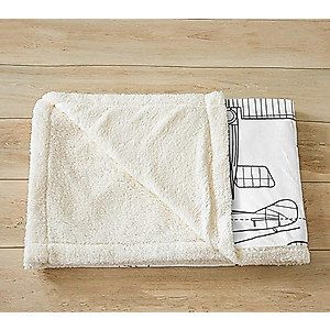 Airplane Kids Throw Blanket,Hand-Painted Sketch American Aircraft Bed Blanket for Girls Boys Adults,Air Vehicles Cartoon Fleece Blanket,Black White Fuzzy Blanket,Baby Size (30 x 39 Inches)