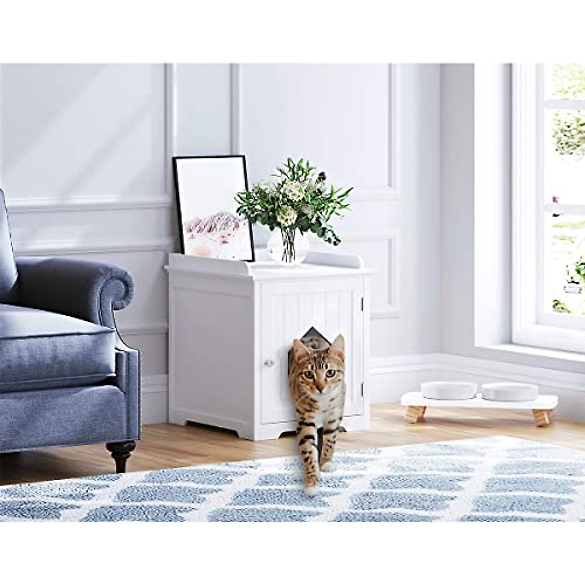 PAWLAND Cat Litter Box Enclosure, Cat House Side Table,Night Stand Pet House, Indoor Cat House, White