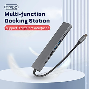 USB C Hub, 8 in 1 Laptop Docking Station, Aluminum USB C Multiport Adapter with , USB3.0, RJ45, USB C Female Port, USB C Male Port, TF Card Reader