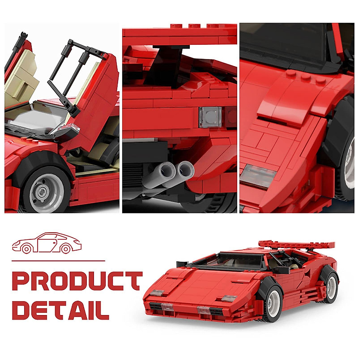 VONADO Supercar LP5000 QV Building Block Set, Race Car Building Kit and Engineering Toys, Building Project for Adults Collectible Models, Creative Gifts for Kids and Adults(1308PCS, Red)