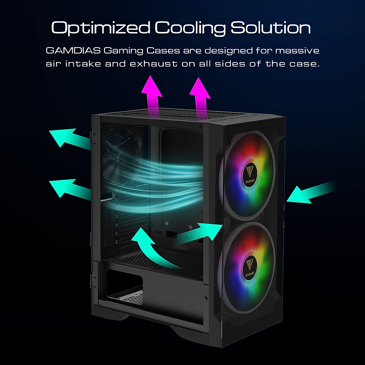 GAMDIAS Apollo E2 Elite Gaming Case Mid Tower ATX 2 x 200mm ARGB Fan Trapezoidal Tempered Glass Panel with Tool Free Installation Tempered Glass Window (Apollo E2 Elite) Black
