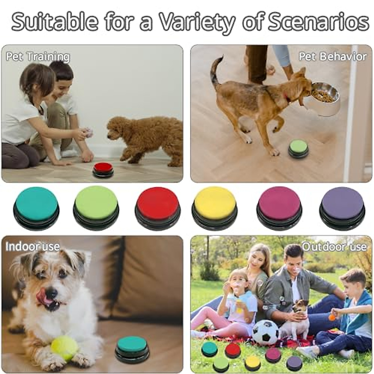 BOSKEY Set of 6 Dog Buttons, Dog Communication Button, Dog Talking Button, Recordable Button, Dog Touch Button, 50 Training Stickers to Teach Your Dog to Talk!(6 Pack)