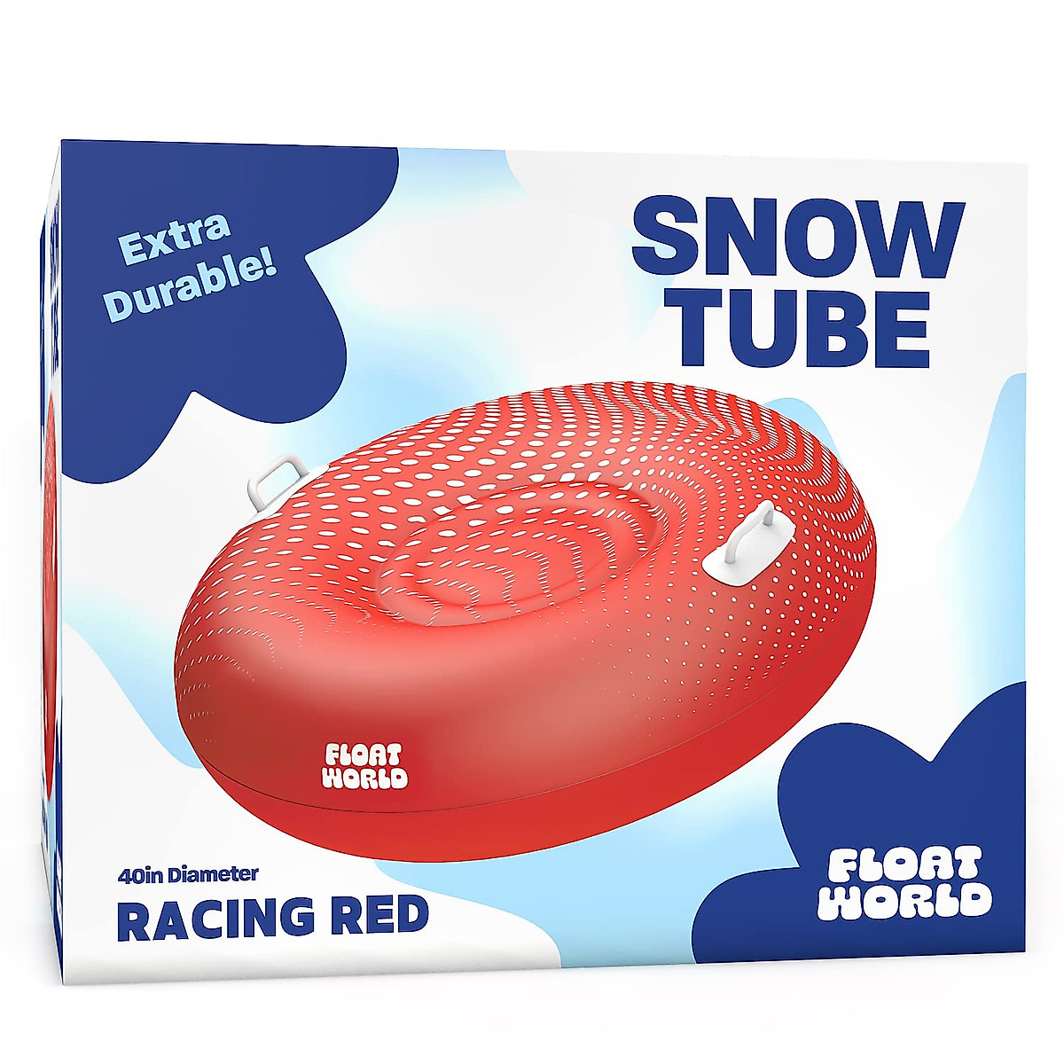 Float World Snow Tube - Large 48" Heavy Duty Inflatable Sled for Adults and Kids - Thick Non-Popping Snow Tubing Winter Toy for Sledding (Red)