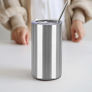 YOUKE OLA 16 Pack Tumblers Blanks Bulk Skinny Straight Tumbler Stainless Steel Double Wall Insulated Water Bottles with Lid & Straw for DIY Gift, 12oz Silver
