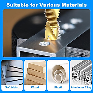 Drill Tap Set, Valkynos 6 Packs Titanium Plated Combination Taps Drill Bit Set, M3 M4 M5 M6 M8 M10 Hex Shank HSS Screw Thread Metric Compound Tap Drill Bits Metal Drilling