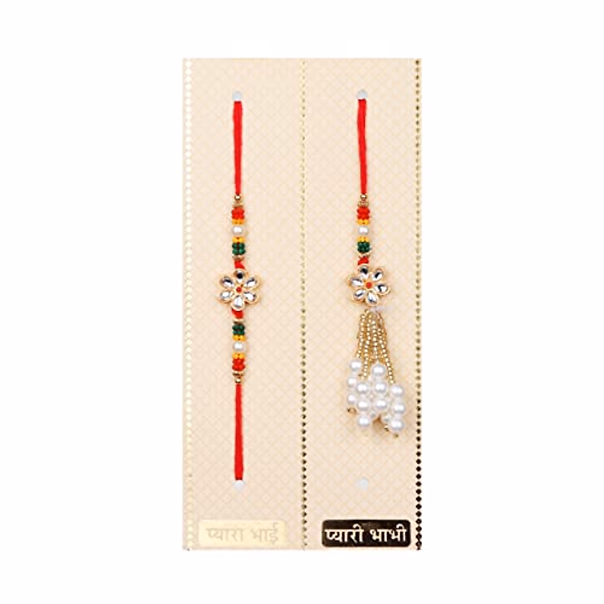 spelerio Bhaiya and Bhabhi Rakhi for Brother Rakshabandhan Thread Lumba Rakhi Floral with Pearl - Designer Lumba (Designer Lumba 4, Standard)
