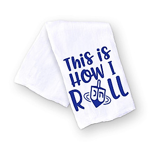 Funny Jewish Holiday Kitchen Towel, This is How I Roll, Dreidel Pun Hanukkah Jewish Holiday Gift for Housewarming or Hostess, Handmade Dish Towel (This is How I Roll)