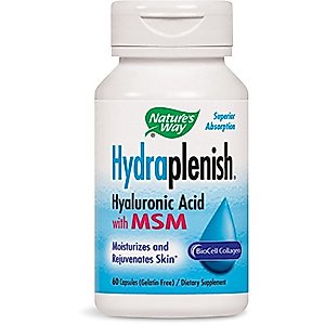 Nature's Way, Hydraplenish, Hyaluronic Acid With MSM, 60 Capsules. Pack of 3 bottles.