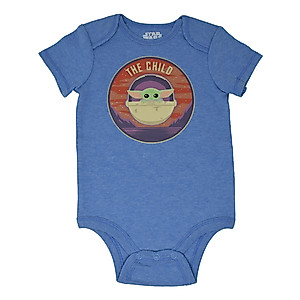 STAR WARS Baby Yoda Newborn Baby Boys 2 Pack Short Sleeve Baby Bodysuits Blue/White 3-6 Months