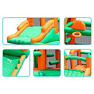 Doctor Dolphin Ball Pit Toddler Bounce House Inflatable Jump and Slide Bouncer Nature Green Bouncy House with Blower for Kids 2-12