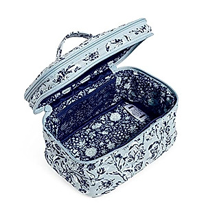 Vera Bradley Women's Cotton Brush Up Cosmetic Makeup Organizer Case, Perennials Gray - Recycled Cotton, One Size