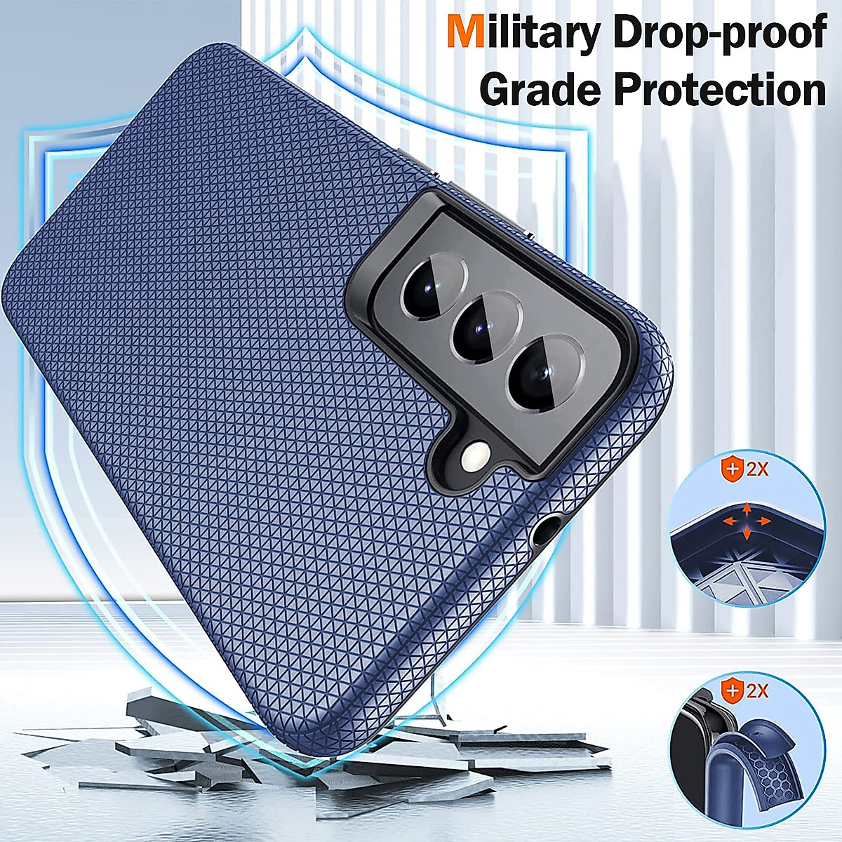 for Samsung Galaxy S22 Case with Screen Protector, Military Grade Drop Proof Protection Galaxy S22 Protective Case Rugged PC Hard & Silcone Shockproof Cover for Samsung S22 5G Phone Case Shell (Blue)