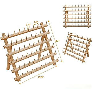 ThreadNanny 60 Spools Thread Rack - Premium Birchwood Thread Storage Organizer Stand for Sewing Embroidery Spools and Mini Cones - Thread Holders for Spools of Thread with Wall Mount Hanging Hooks