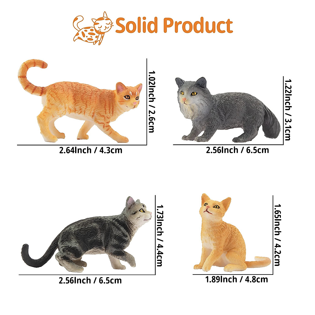 Toymany 8PCS Grey & Orange Cat Figurines Set, Realistic Cat Figures Kitten Toys, Cat Cake Toppers Christmas Birthday Gift for Kids Children