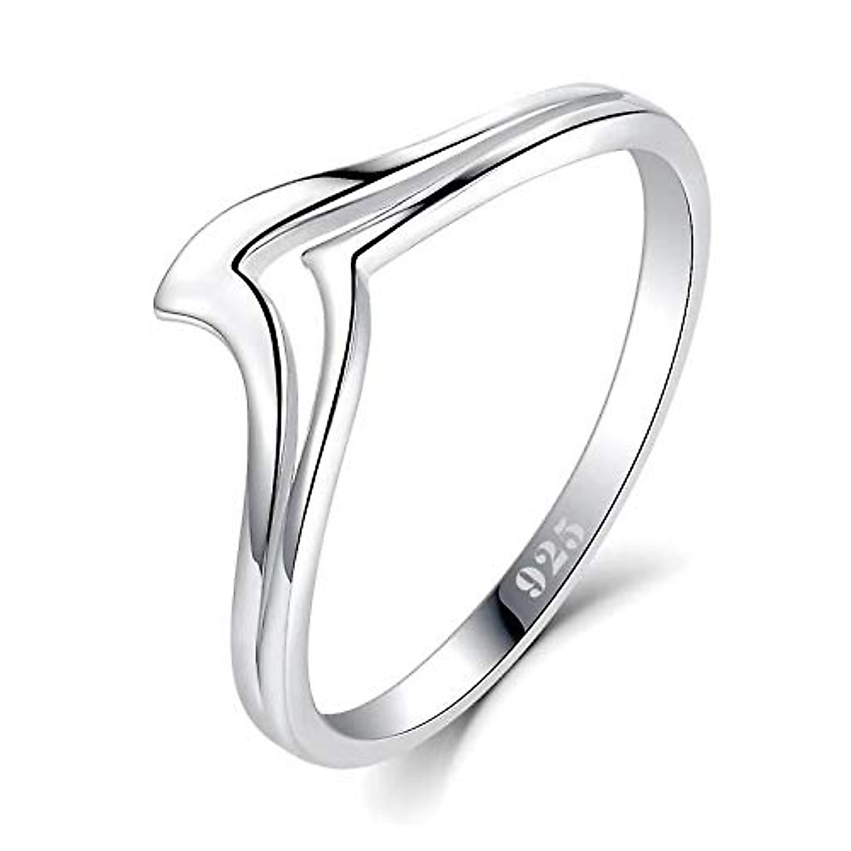 BORUO 925 Sterling Silver Ring Chevron Thumb Stackable High Polish Comfort Fit Band Ring Size 8