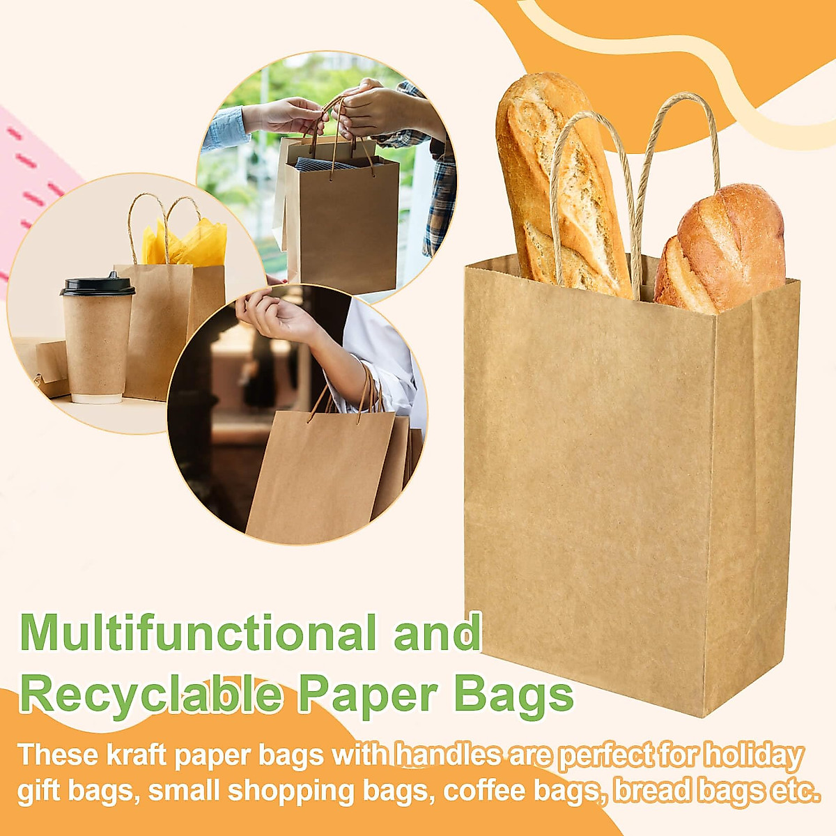 MAQIHAN Small Kraft Bags with Handles 12 pcs Kraft Gift Paper Bags Brown Kraft Bag Small Gift Bag Craft Bags with Candy Birthday Party Favor Christmas Valentines Shopping Small Business Gift Bags