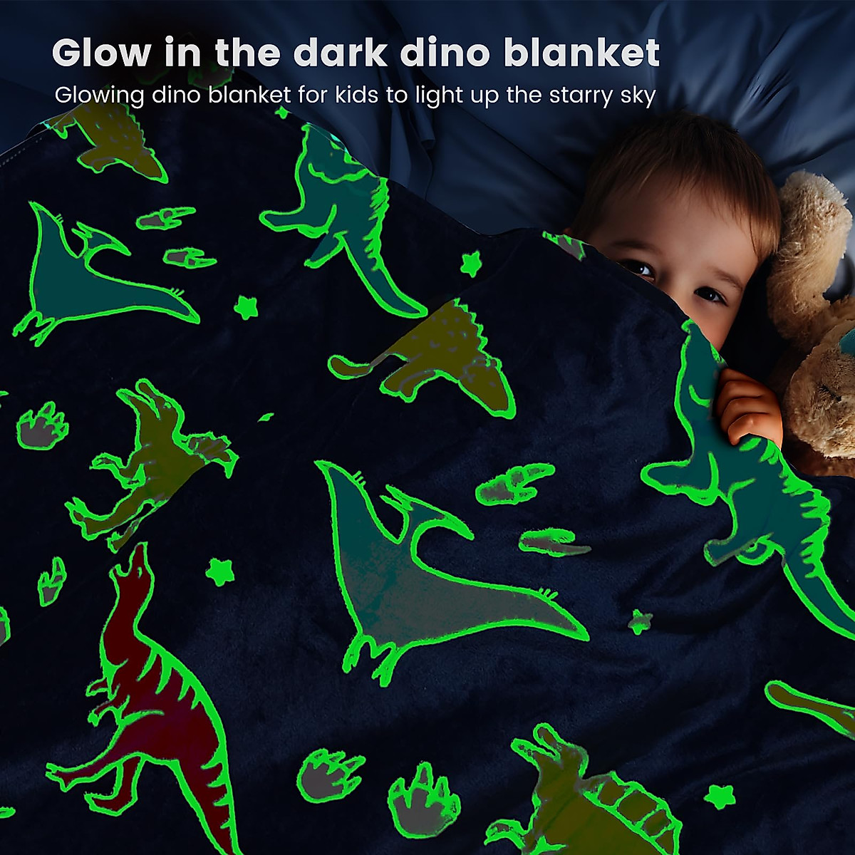 Dino Blanket,Glow in The Dark Dinosaur Blanket with Bag for Boys Kids Girls Child Teen Cute Soft Dinosaur Gifts Toys for Birthday Christmas Halloween Present Dinosaur Room Decor Blanket 50"x60"