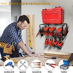 Polgar's Power Tool Organizer With Charging Station,Drill Holder Wall Mount,Garage Storage Shelves for Organization and Storage,Heavy Duty Pegboard Wall Organizer Set Solid Metal Black