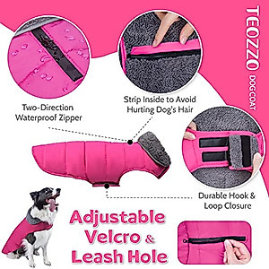 TEOZZO Dog Winter Coats - Waterproof Dog Snow Jackets Windproof Fleece Lined Dog Apparel Vest with Leash Hole Dog Cold Weather Coats for Large Dogs Pink