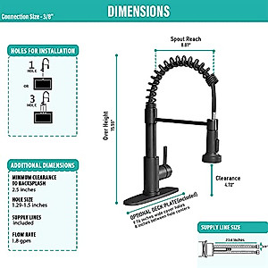 Black Kitchen Faucet, Matte Black Kitchen Faucet with Pull Down Sprayer,Commercial Spring Single Handle Kitchen Sink Faucet, Farmhouse Camper Laundry Utility Rv Bar Sink Faucet TDLKF026BD