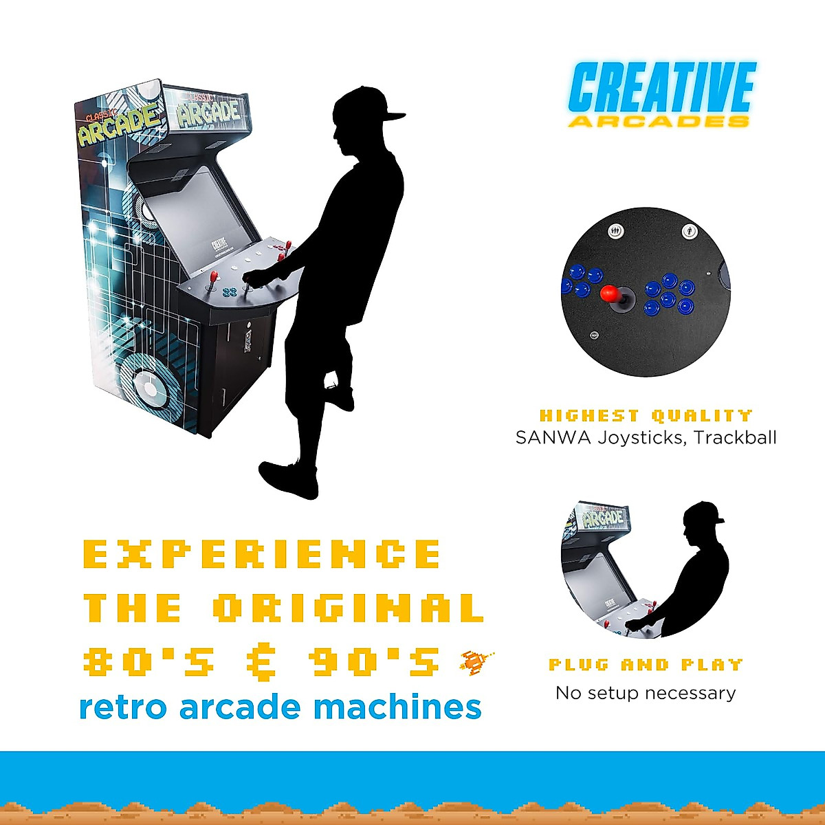 Creative Arcades Full Size Stand-Up Commercial Grade Arcade Machine | 4 Player | 3500 Games | 32" LCD Screen | 4 Sanwa Joysticks | Trackball | 2 Stools Included | 3 Year Warranty