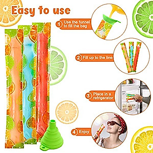200 Pack Popsicle Bags, Lemon Pattern Ice Pop Bags, 11x2'' Freeze Pop Bags for Kids Adults, Popsicle Molds Bags with Silicone Funnel for DIY Yogurt Tubes, Fruit Smoothies and Summer Ice Party Favors