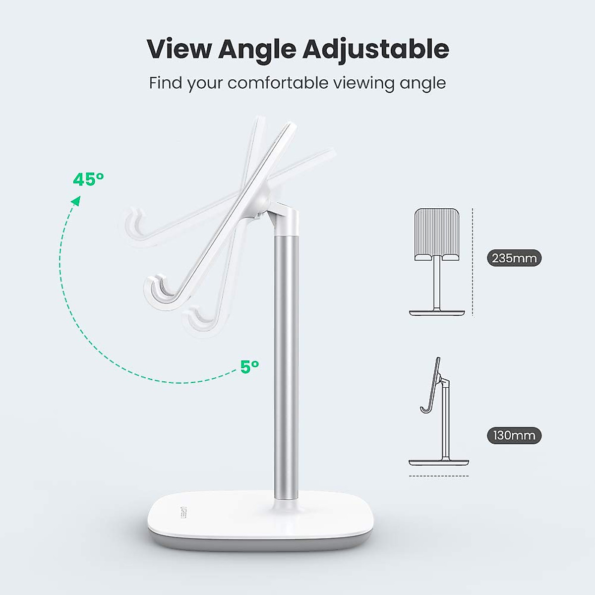 UGREEN Tablet Stand Holder Adjustable Desktop Holder Dock Riser Compatible for iPad 10.2 Inch iPad Air 10.5 iPad Mini 4 3 2 E-Book Reader Max 12.9 Inch White