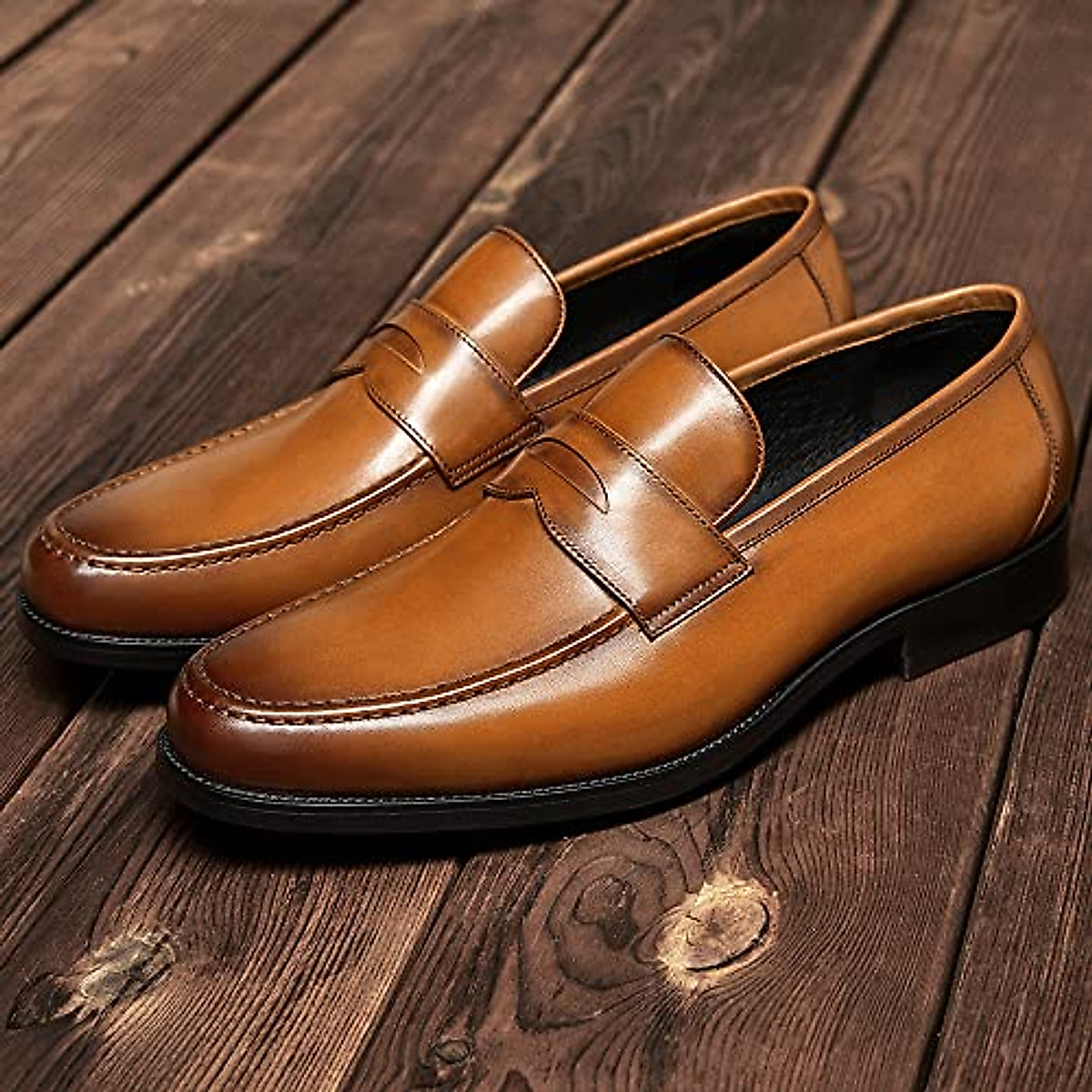 FRASOICUS Mens Dress Shoes Slip-On Shoes Genuine Leather Loafers Shoes for Men Brown