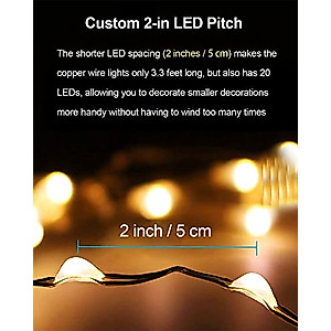 20 Pack Fairy Lights Battery Operated 3.3ft 20 LED Mini String Lights Twinkle Lights Copper Wire Firefly Starry Lights for Mason Jars Wedding Party Christmas Centerpiece Table Decorations, Warm White