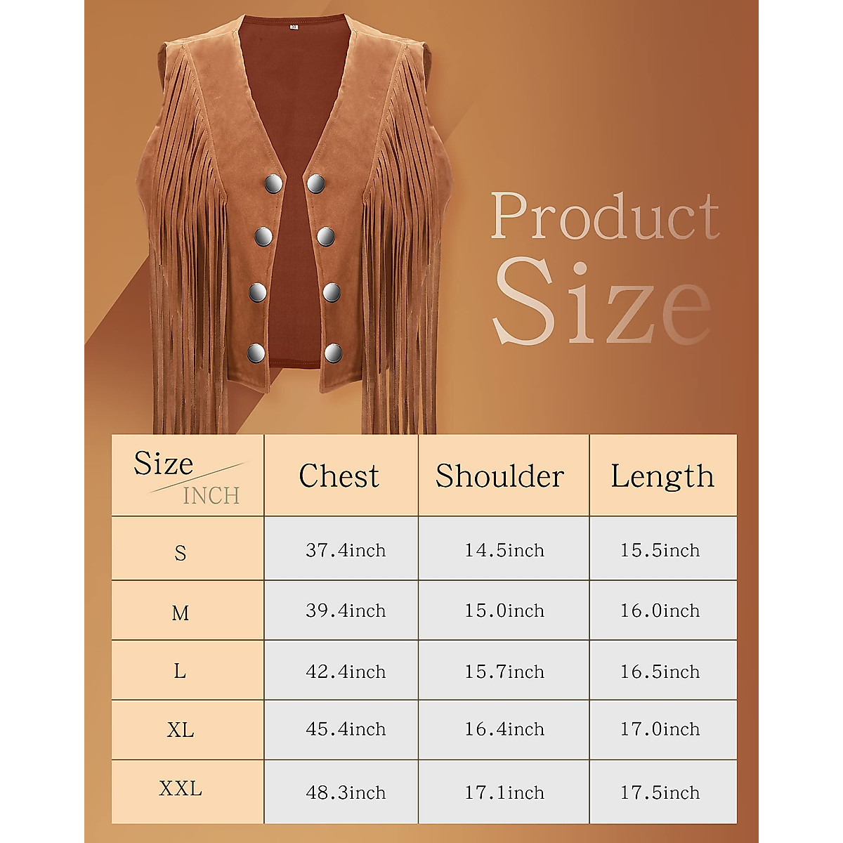 Yaomiao 70s Hippie Womens Fringe Vest Western Felt Cowgirl Hat Cowgirl Costume Rivets Sleeveless Faux Suede Tassels Jacket (Brown,M)
