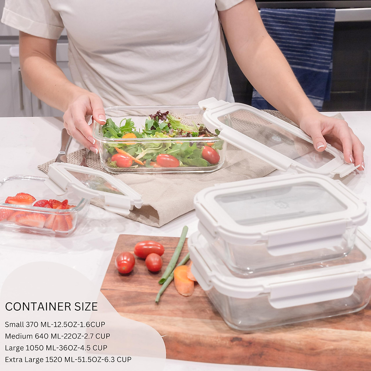 Practical Human 8-Piece Glass Meal Prep Set: Airtight Snap-Lock Lids for Easy Storage—Microwave, Oven, Freezer & Dishwasher Safe!