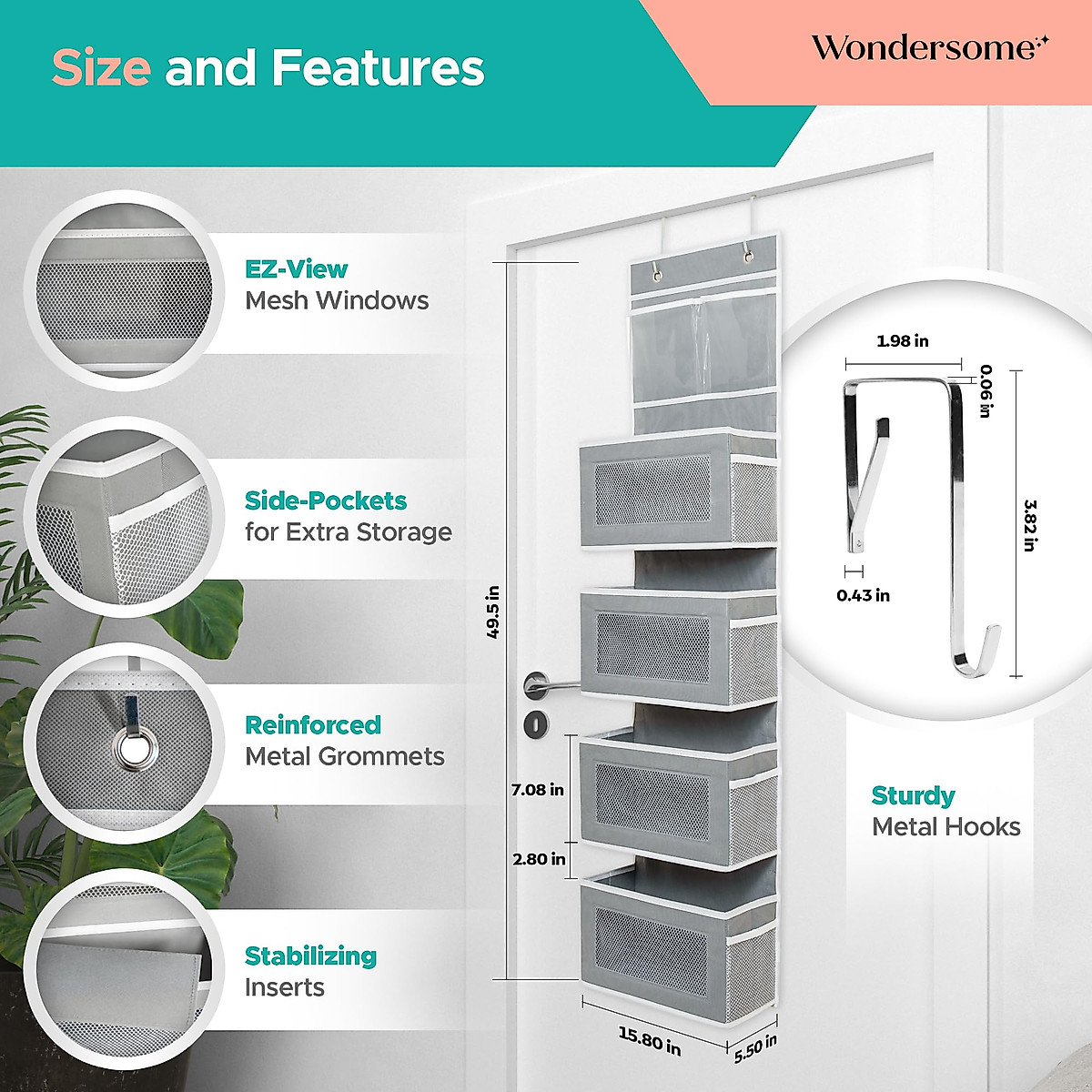 Wondersome Over the Door Organizer - Clear Mesh Window Hanging Storage Rack - Closet/Wall Organization for Bedroom, Bathroom, Kids Room - Space Saving Shelves for Clothes, Shoe, Towel - US-Based Brand