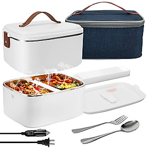 Landmore Electric Lunch Box Food Heater, 70W Food Heated 110V & 12V Portable Food Warmer Heater for Truck/Car/Home Self Heating Box with 1.8L 304 Stainless Steel Container and Lunch Bag