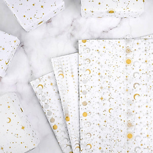 100 Sheets 20 * 14 Inches Galaxy Tissue Paper for Gift Wrapping, White Gold Moon Star Printed Tissue Paper for Gift Bags for Birthday Baby Shower Wedding DIY Craft