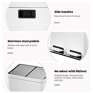 LEASYLIFE 5.28 Gallon Stainless Steel Metal Dual Stream Step-On Trash,2 Compartments, Recycle Bins for Kitchen,Trash and Recycle Bin Combo for Kitchen (20L)