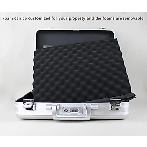 urecimy Medium 18.1X13.8X4.5 Inch Combination TSA Lock Aluminum Briefcase Metal Toolbox Cash Case 15.6 Inch Notebook Briefcase with Foam Silver