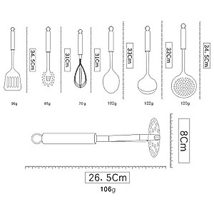 Berglander Cooking Utensil Set 8 Piece, Stainless Steel Kitchen Tool Set with Stand,Cooking Utensils, Slotted Tuner, Ladle, Skimmer, Serving Spoon, Pasta Server,Potato Maseher, Egg Whisk. （8 Pieces）
