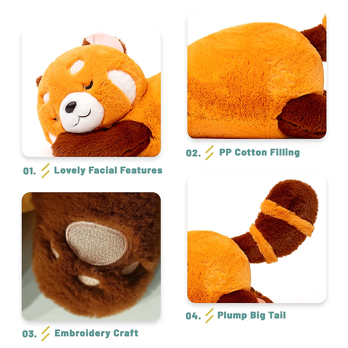 Adorlynetty Red Panda Stuffed Animal Pillow Panda Plushie Red Panda Plush Toy Gift for Kids Girlfriend Birthday 13.7" Panda Plush