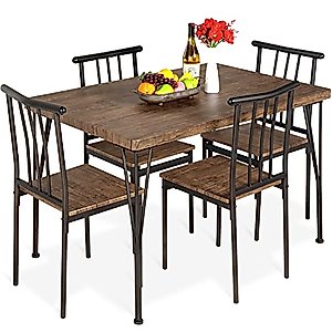 Best Choice Products 5-Piece Metal and Wood Indoor Modern Rectangular Dining Table Furniture Set for Kitchen, Dining Room, Dinette, Breakfast Nook w/ 4 Chairs - Drift Brown