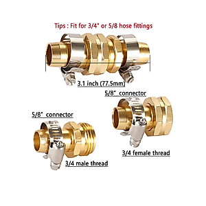 3/4"Aluminium Garden Hose Repair Connector with Stainless Steel Clamps, Mender End Repair Kit,Male and Female Garden Hose Fittings,Fit for 3/4" or 5/8" Garden Hose Fitting, 2 Set