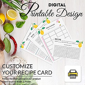 60 Recipe Cards 4x6 - Double Sided for Recipe Book, Recipe Box, Recipe Tin, or Recipe Binder | Recipe Cards for Bridal Shower, Recipe Organizer, Recipe Holder | Lemon Kitchen Decorations | Lemon Zest