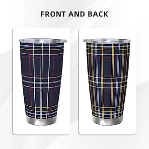 AYCZN Blue Yellow Plaid 20 OZ Tumbler Stainless Steel Travel Coffee Mug, Vintage Check Insulated Water Bottle with Lid Leakproof Thermal Cup