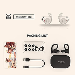 Beige Wireless Earbuds with Earhooks Bluetooth Earbuds with Ear Hook Waterproof Sport Headphones Noise Cancelling Ear Buds with Microphone Long Battery Life Earphones for Running Workout Android iOS