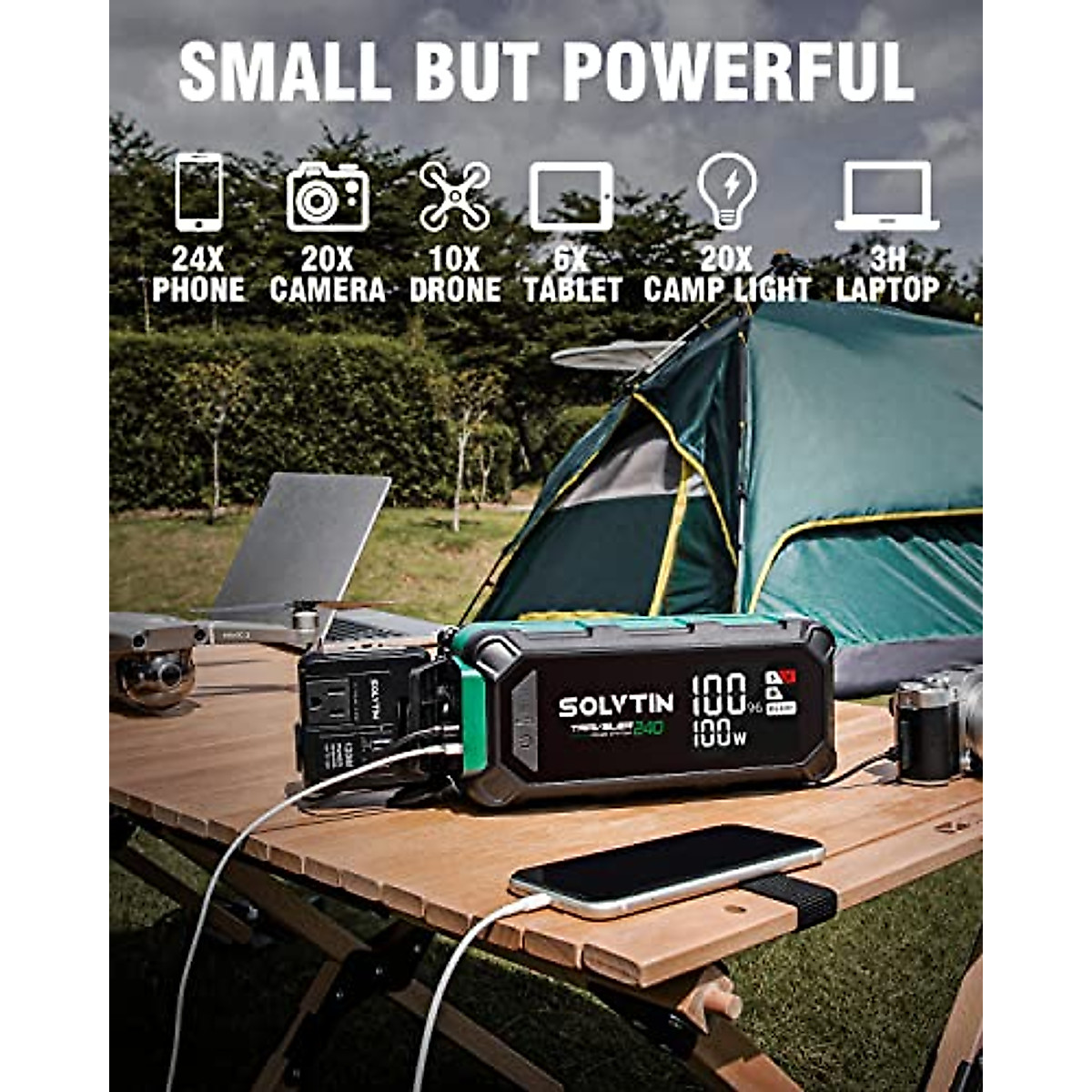 SOLVTIN 224Wh Portable Power Station with 2500A Jump Starter, Lithium Battery Backup with 120W AC Outlet, PD100W USB-C Bilateral Port, LED Light, Power Bank for Camping Home Office (Traveler 240)