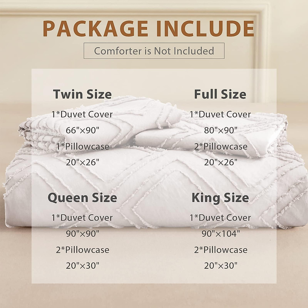 MUXHOMO Duvet Cover Queen Size - Beige Tufted Duvet Cover Set, Ultra Soft Boho Texture Bedding Set of 3 Pieces (1 Comforter Cover + 2 Pillowcases) with Double-Zipper Closure