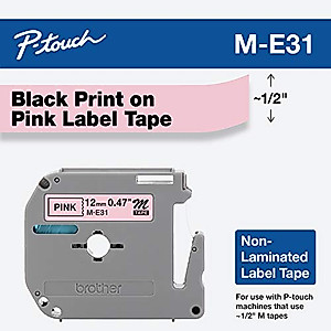 Brother 1/2 Inch x 26.2 Feet Black on Metallic Pink for P-Touch (ME31) - Retail Packaging
