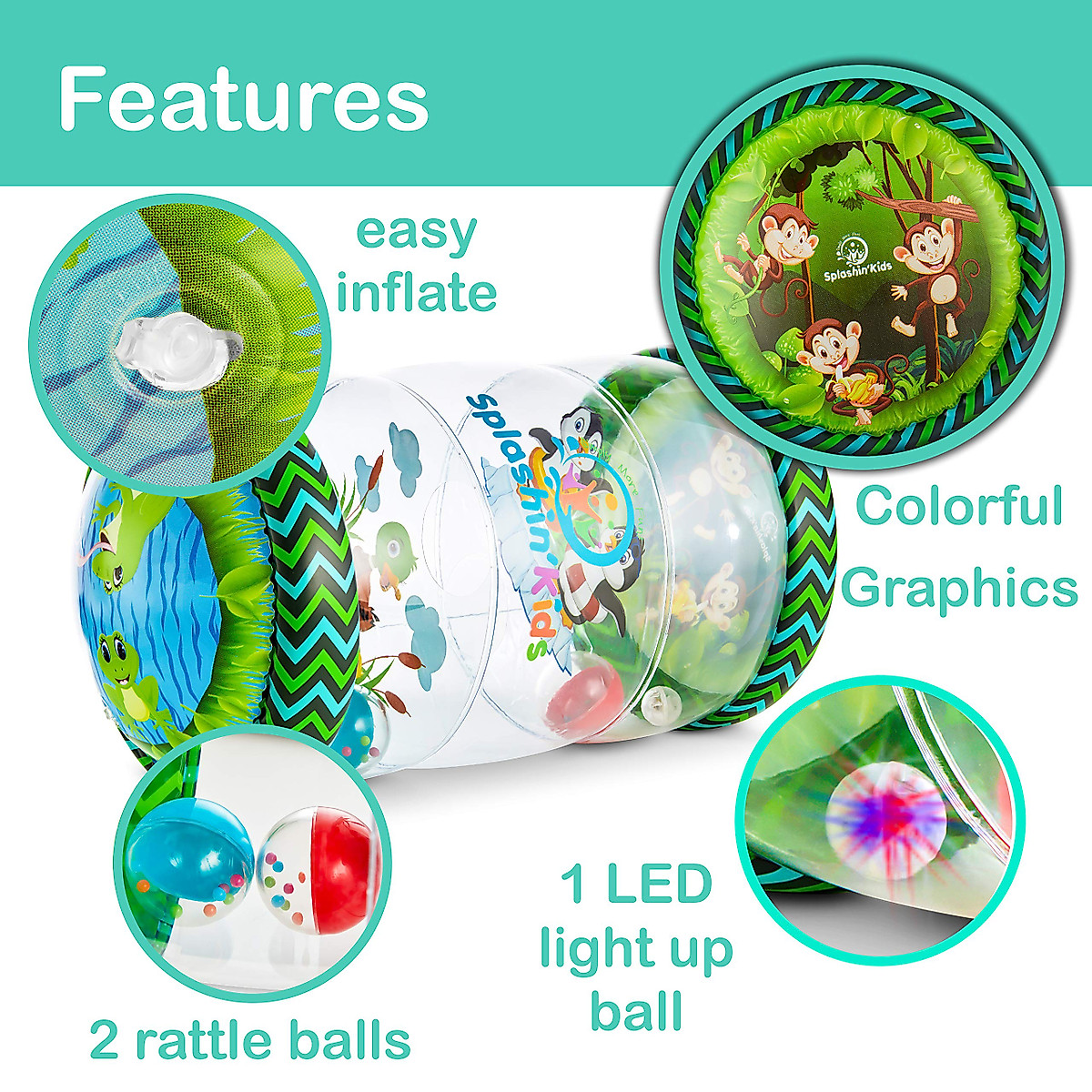 Splashin'kids Infant Toys Beginner Crawl Along Game Ball Drop Maze Tummy Time Activity Center Early Development Jumbo Roller Rattle Toy Baby Toys for 6 Months 1 2 3 Year olds Watch Video