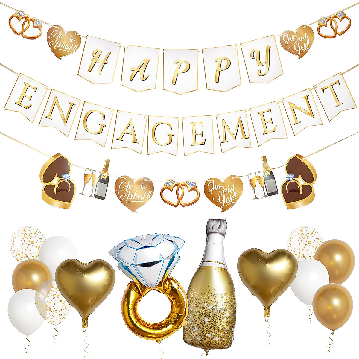 Pirese Happy Engagement Banner, Just Engaged Banner, Happy Engagement Party Decorations | Just Engaged Decorations | Almost Married Decorations | Congratulations Wedding Decorations | Engagement Sign